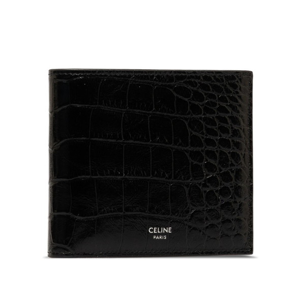 Celine | Bags | Celine Croco Bifold Wallet Embossed Bifold Black Enamel ...
